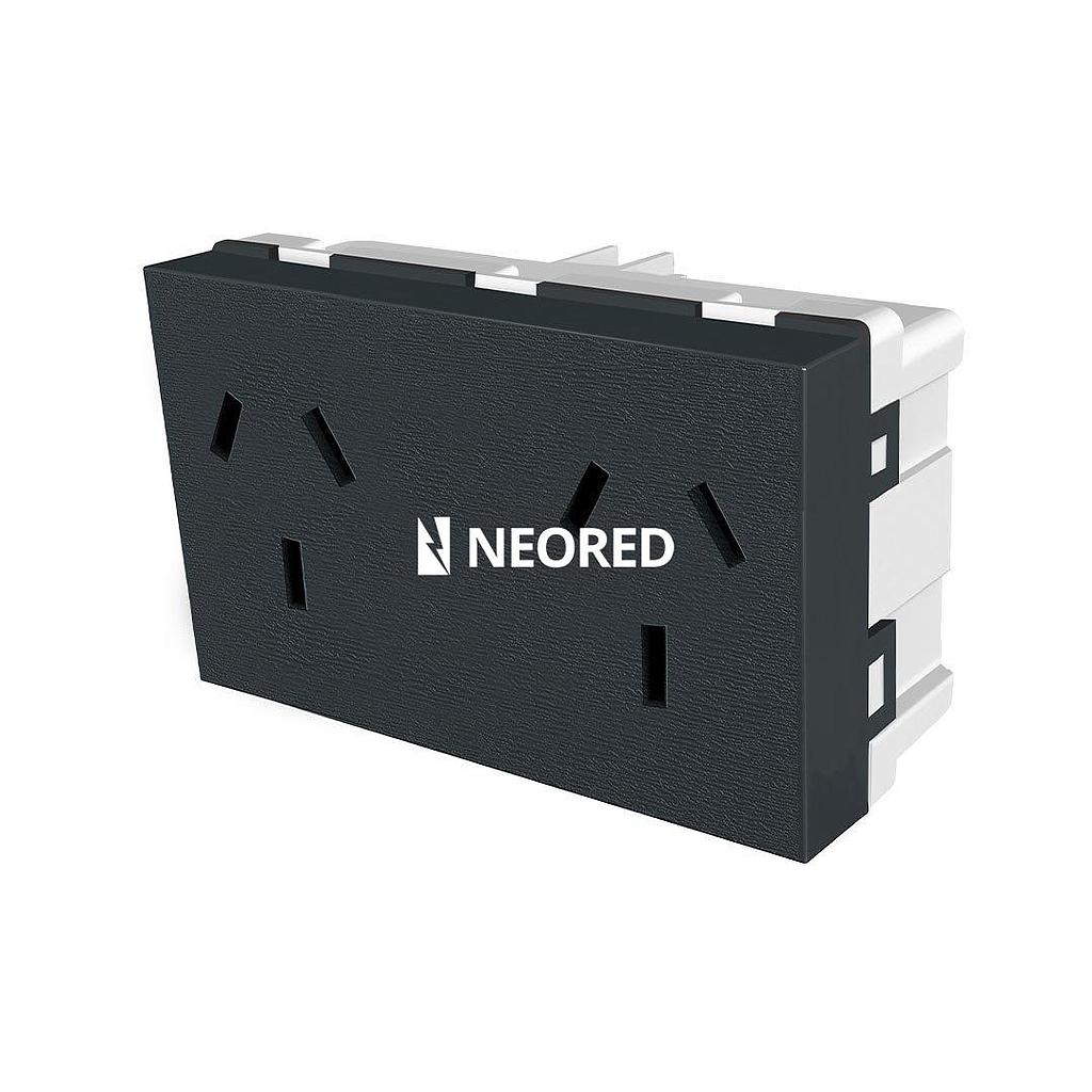 Tomacorriente Doble Bipolar + Tierra Negro | Neored